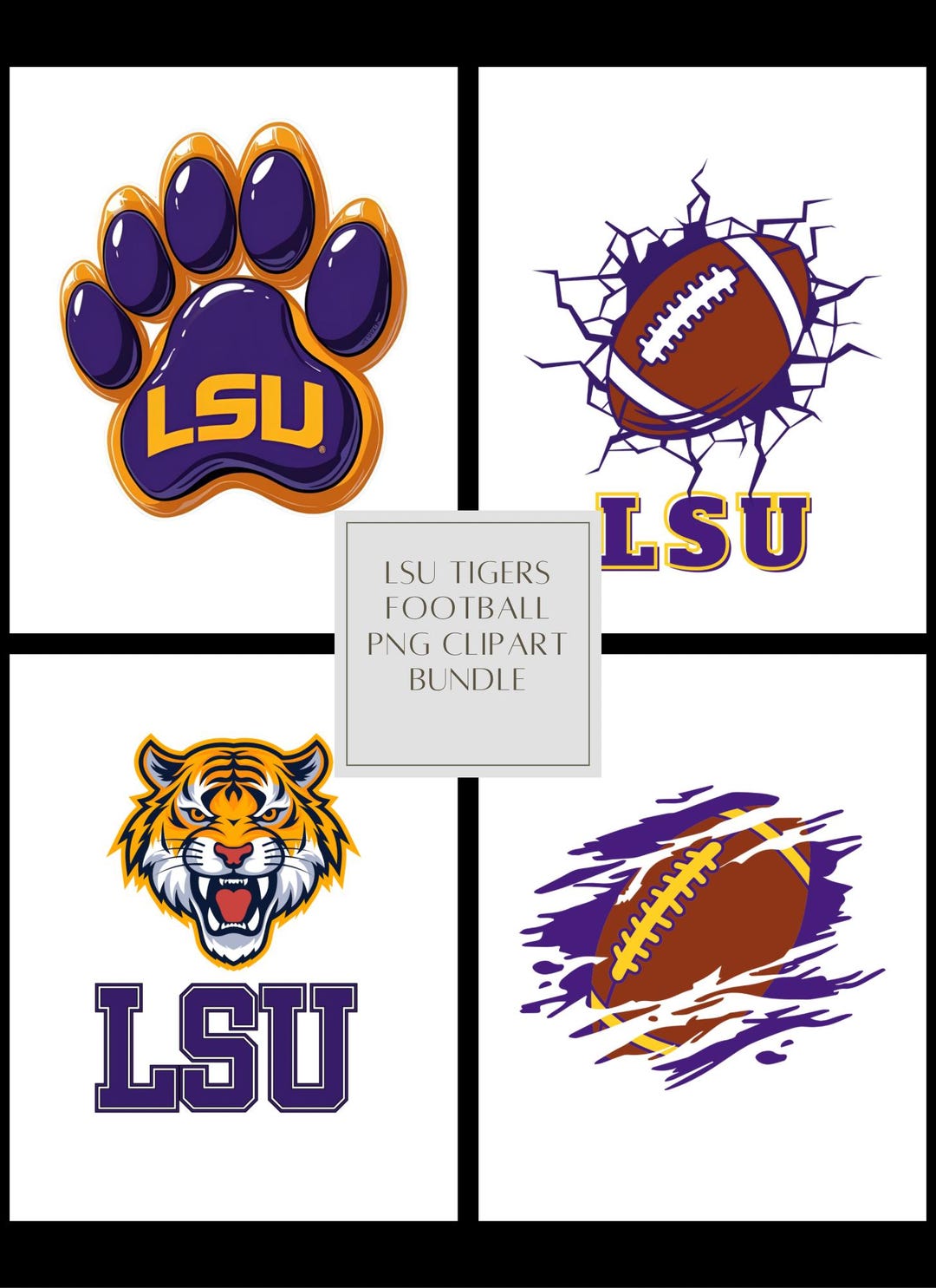 LSU Tigers PNG Clipart Bundle: Football, Mascot, Paw Print (digital ...