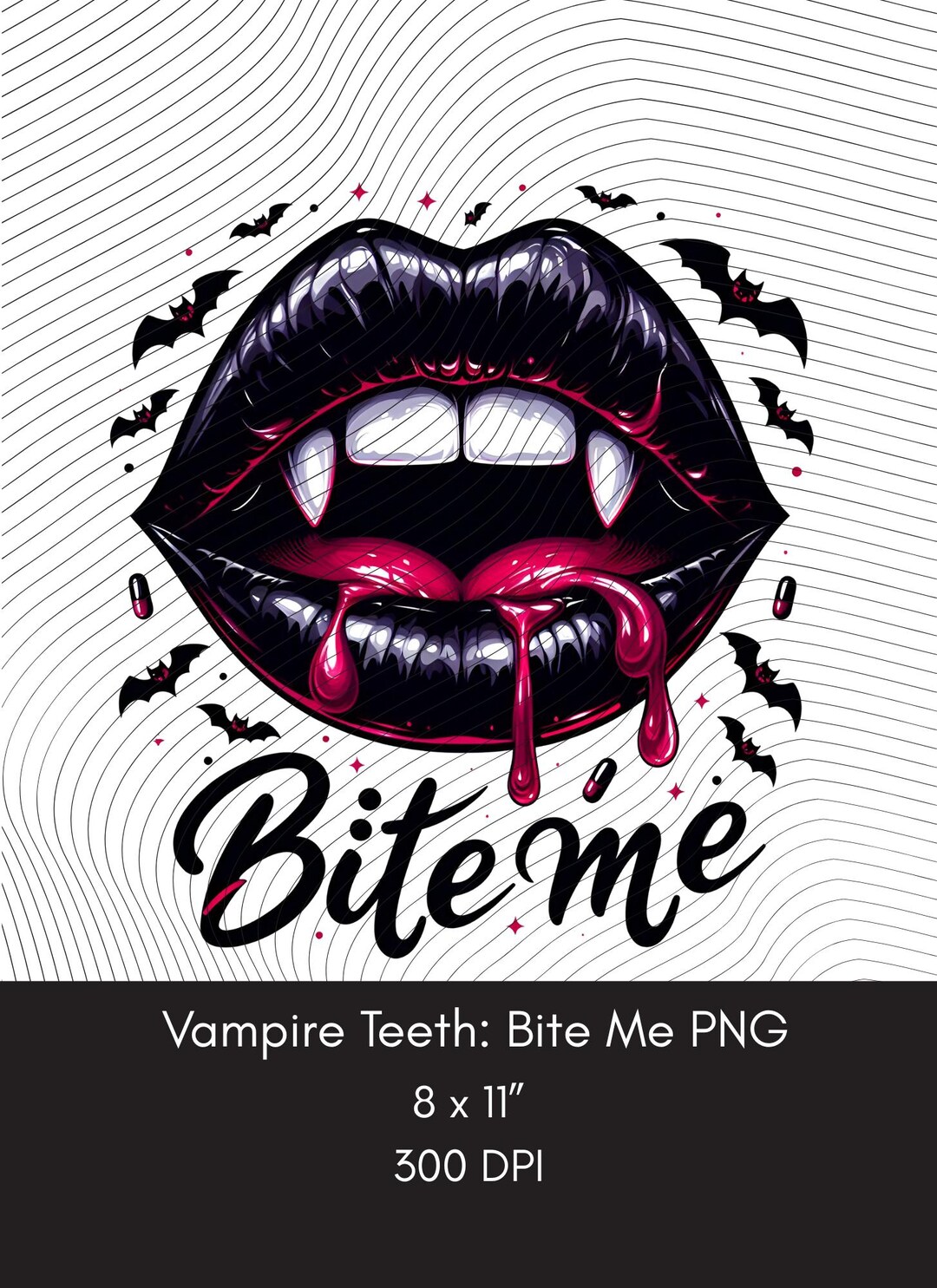 Vampire Lips Bite Me PNG | Gothic Halloween Clipart | Bloody Fangs ...