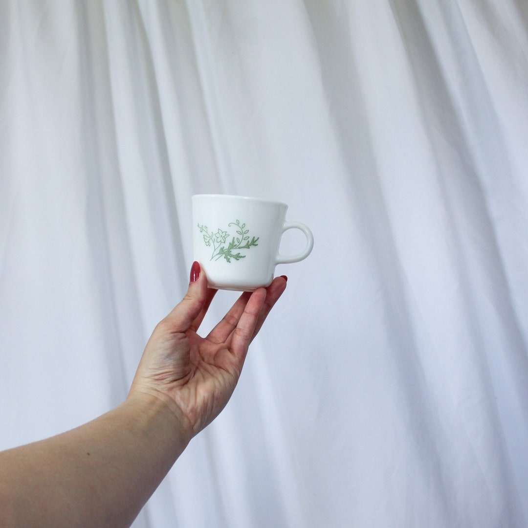 White Corning Milk Glass Mug With Green Floral Spray Pattern - Etsy
