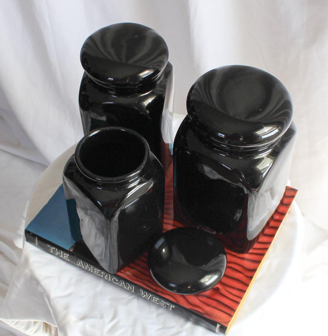 Square Black Kitchen Canister Set With Lids, Set of Three - Etsy