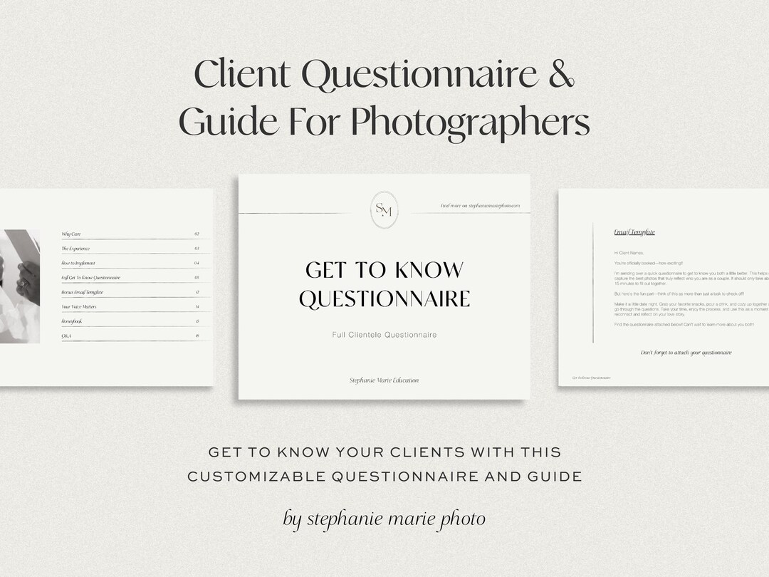 Photographer & Client Questionnaire | Wedding Photography Form - Etsy