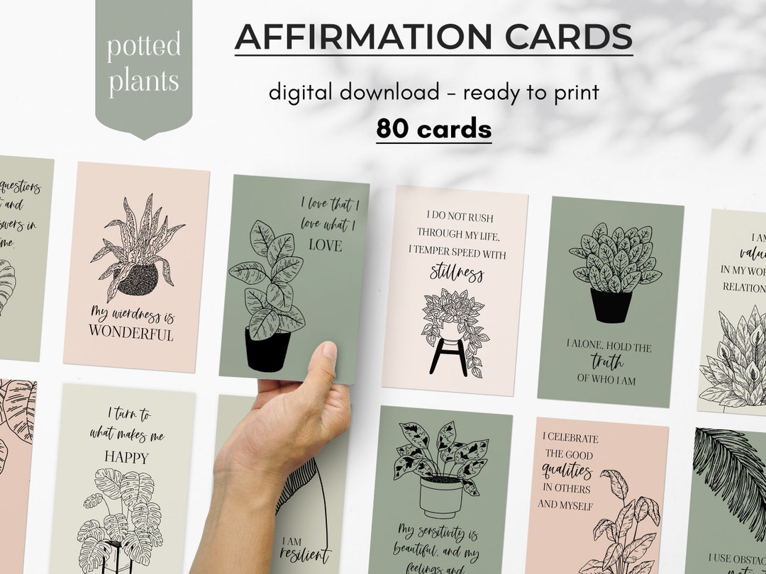HOUSE PLANTS Positive Affirmation Cards Printable, Self Love Healing ...