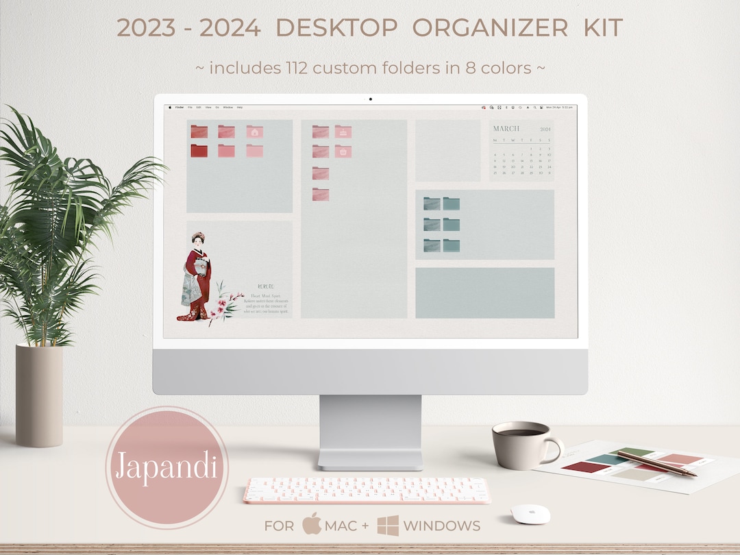 JAPANDI Desktop Organizer Wallpaper 2023 - 2024 With Folder Icons ...