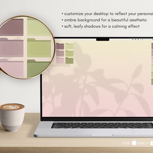 OMBRE LEAVES Desktop Wallpaper Organizer With Folder Icons, Laptop ...