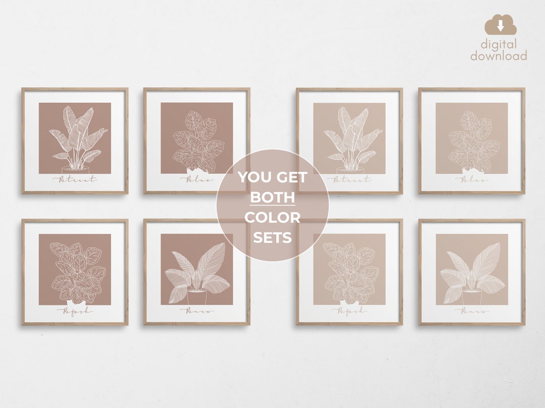 Line Art Print PINK Bathroom Sign, House Plant Poster, Botanical Print ...