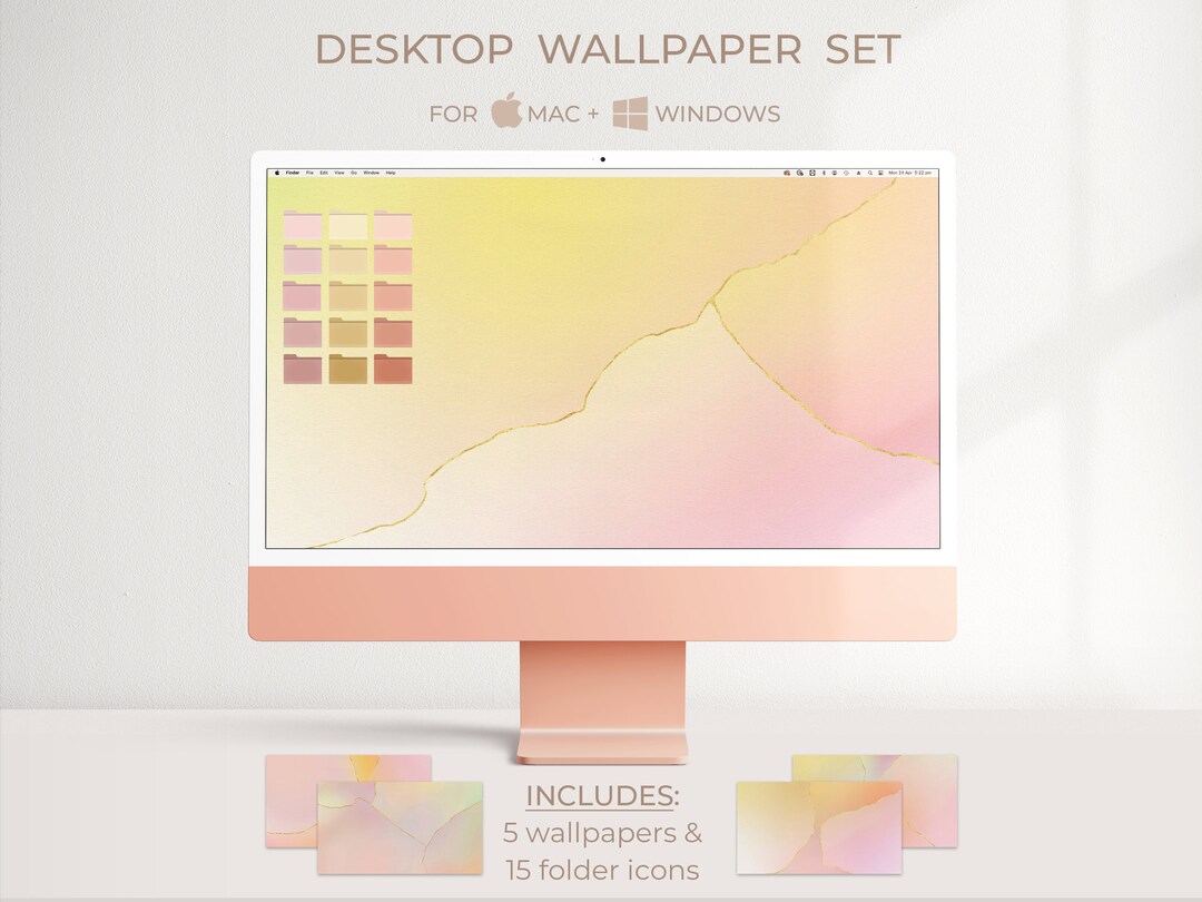 GEODE PINK Desktop Wallpaper Organizer With Folder Icons, Laptop ...