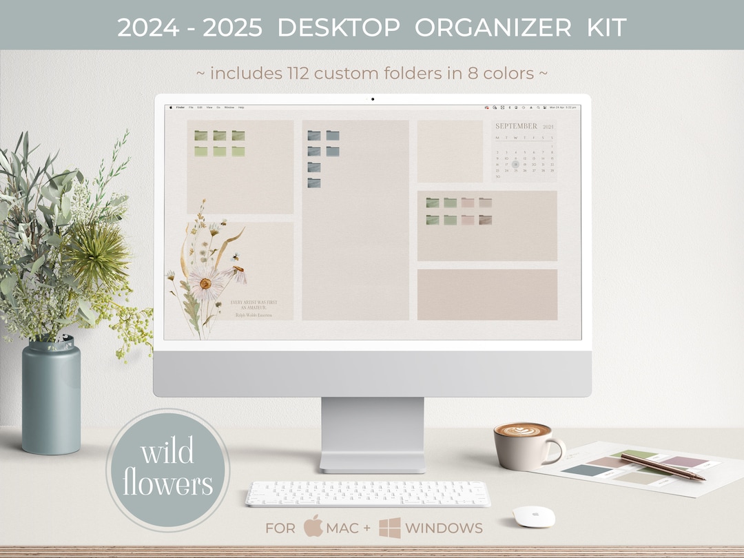 WILDFLOWERS Themed Desktop Organizer Wallpaper 2024 - 2025 With Folder ...