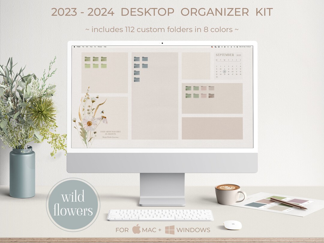 WILDFLOWERS Themed Desktop Organizer Wallpaper 2023 2024 With Folder ...