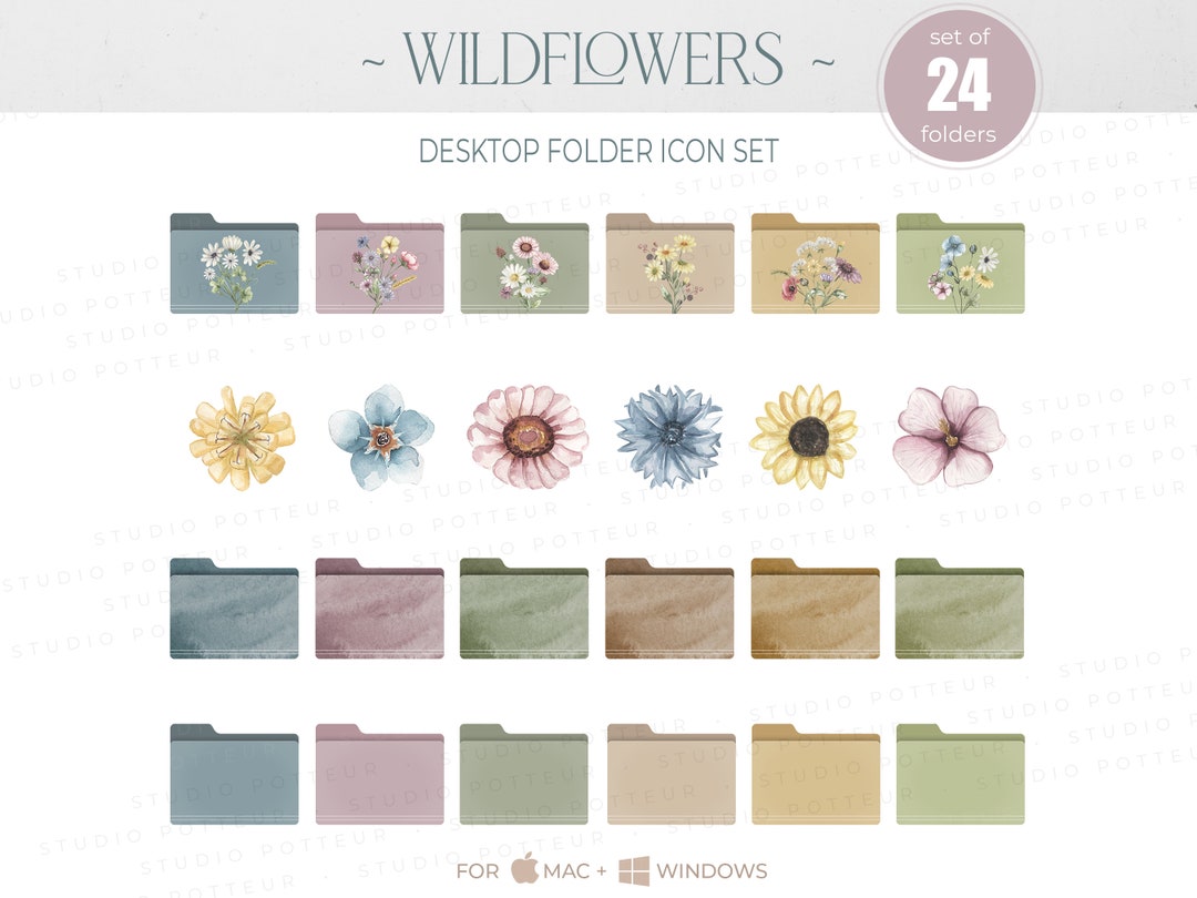 WILDFLOWERS Desktop Icons, MacBook Wallpaper Icons, Mac Folder Icons ...
