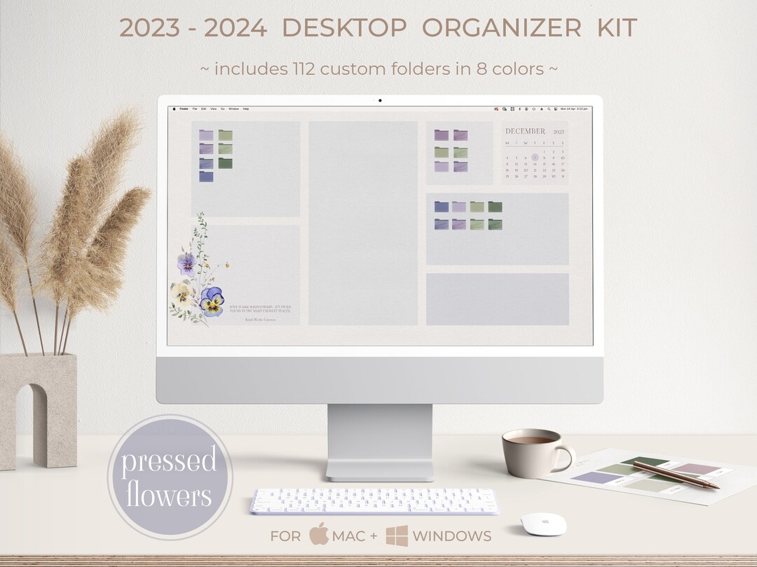 PRESSED FLOWERS Desktop Organizer Wallpaper 2023 - 2024 With Folder ...