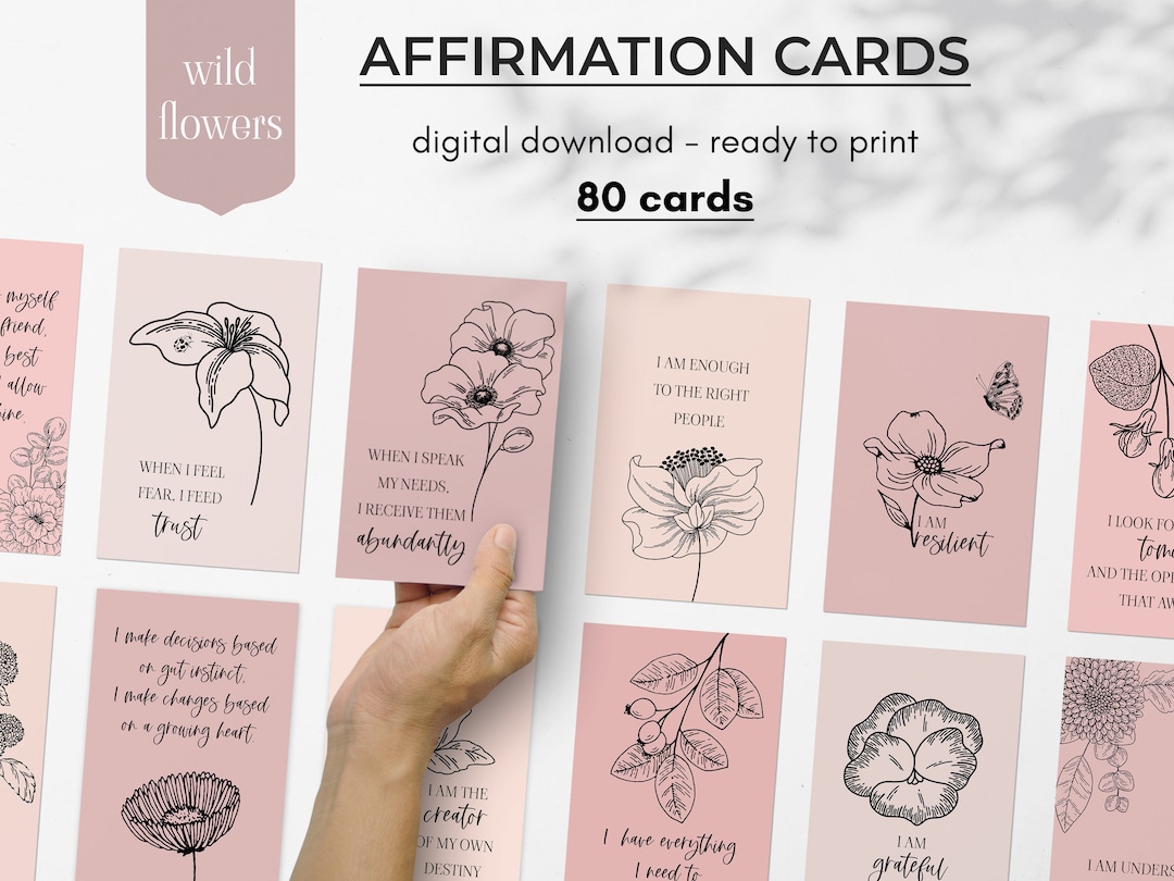WILDFLOWERS Positive Affirmation Cards Printable, Self Love Healing ...