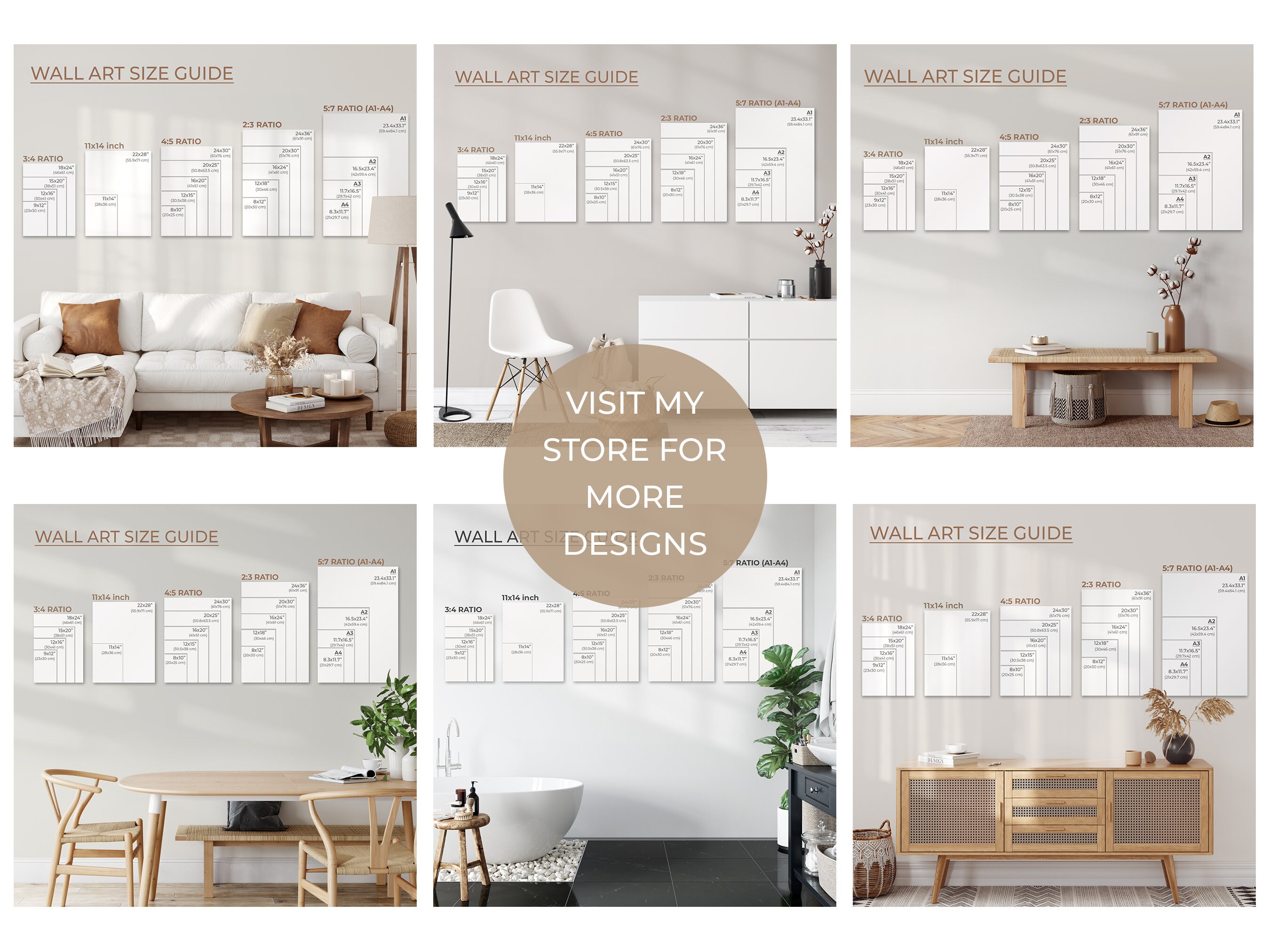 Wall Art Size Guide Frame Size Guide Comparison Chart - Etsy