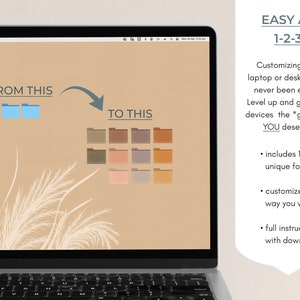 BOHO PAMPAS Desktop Wallpaper Organizer With Folder Icons, Laptop ...