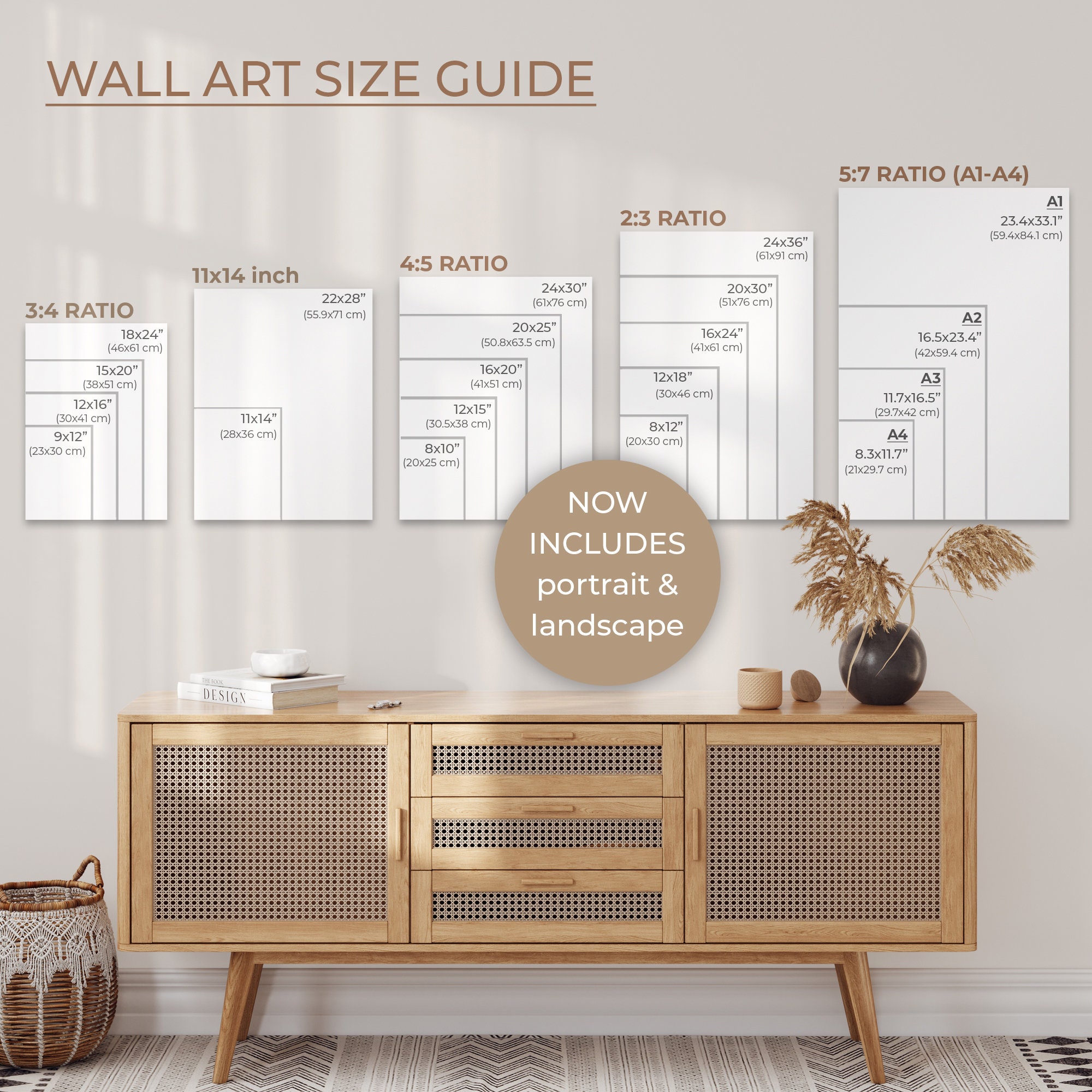 Wall Art Size Guide Frame Size Guide Comparison Chart - Etsy