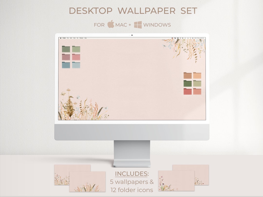 WILDFLOWERS Desktop Wallpaper Organizer With Folder Icons, Laptop ...