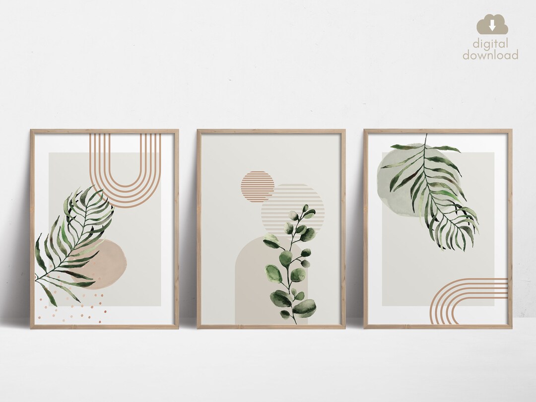 Boho Wall Art #03, Botanical Print 3 Piece Wall Art Sage Green Plant ...