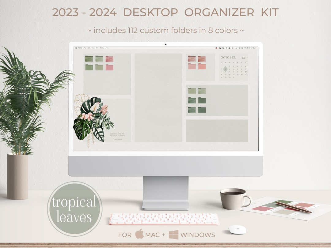 TROPICAL Themed Desktop Organizer Wallpaper 2023 - 2024 With Folder ...