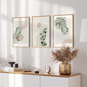 Boho Wall Art #03, Botanical Print 3 Piece Wall Art Sage Green Plant ...