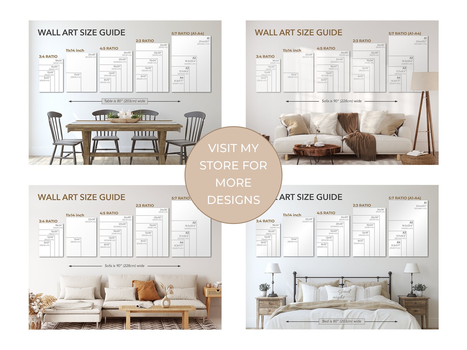 Wall Art Size Guide Frame Size Guide Comparison Chart - Etsy Canada
