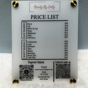 Personalized Acrylic Price List & QR Code | Pricing Menu | Price List ...