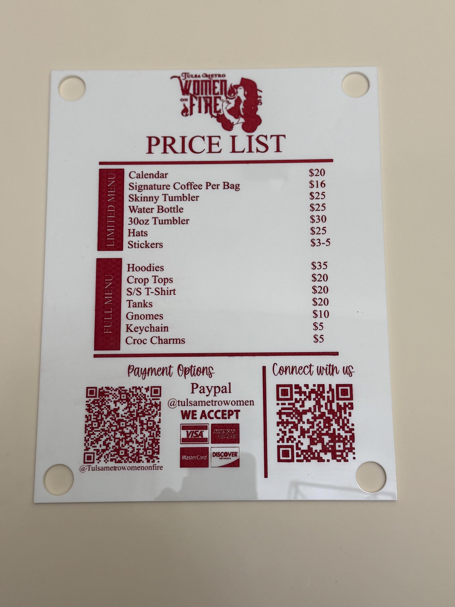 Personalized Acrylic Price List & QR Code | Pricing Menu | Price List ...