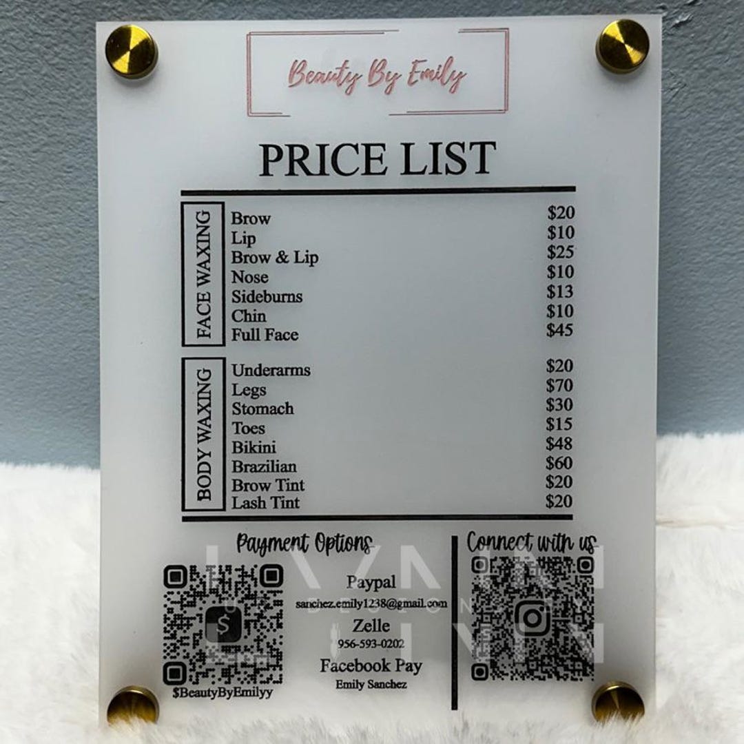 Personalized Acrylic Price List & QR Code | Pricing Menu | Price List ...