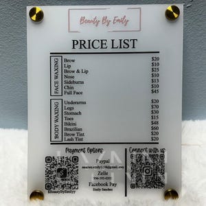 Personalized Acrylic Price List & QR Code | Pricing Menu | Price List ...