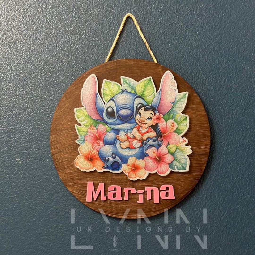 Stitch Inspired Wood Name Sign | Wooden Name | Round Name Sign | Stitch ...