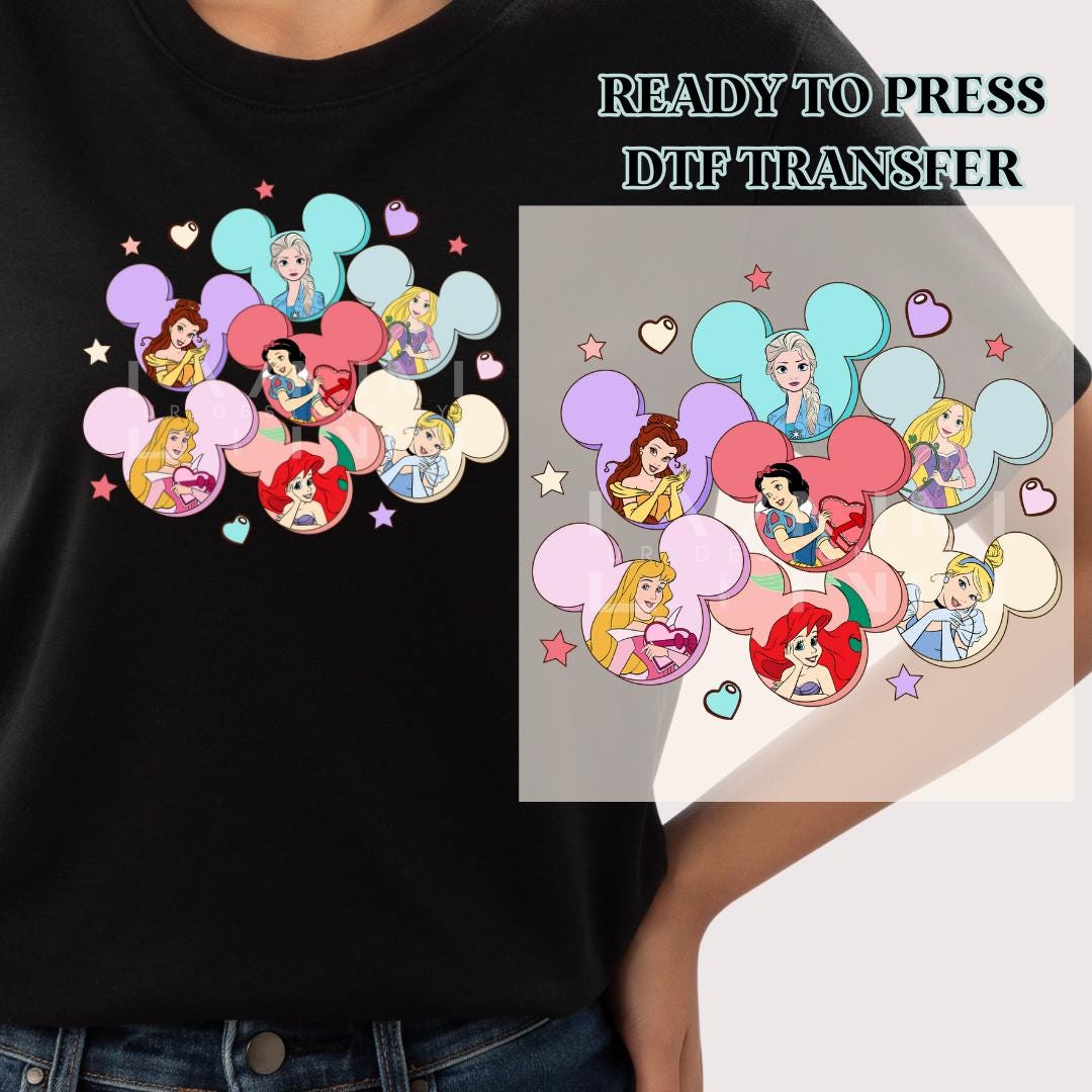 Disney Princess Valentines Inspired DTF Print Disney Princesses Inspired Heat Press DTF Transfer ...