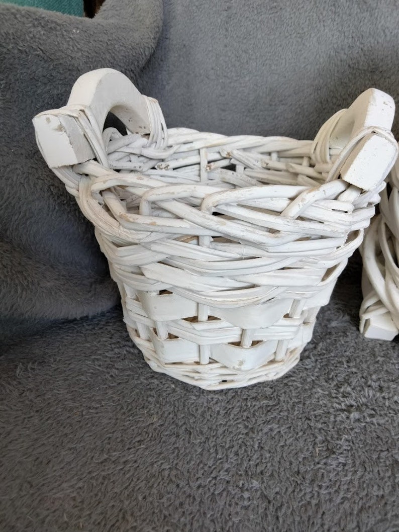White Wicker Basket With Handles Set of Two - Etsy