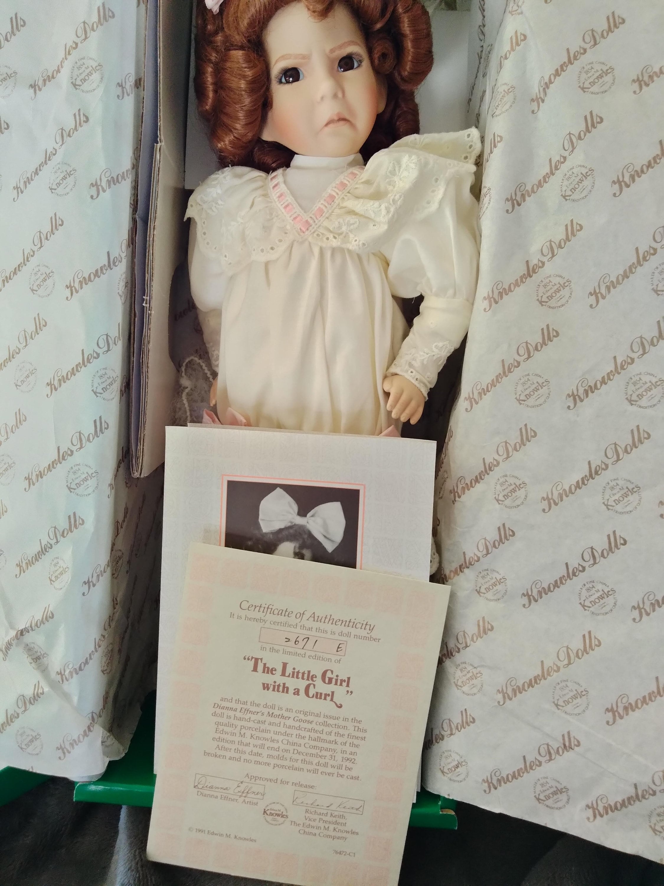 Edwin M Knowles Little Girl With a Curl Porcelain Doll - Etsy