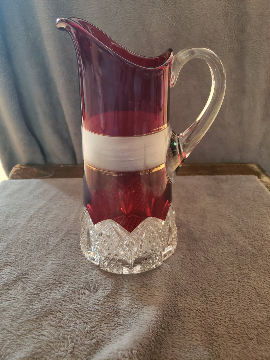 Vintage Eapg Ruby Flash Glass Pitcher - Etsy