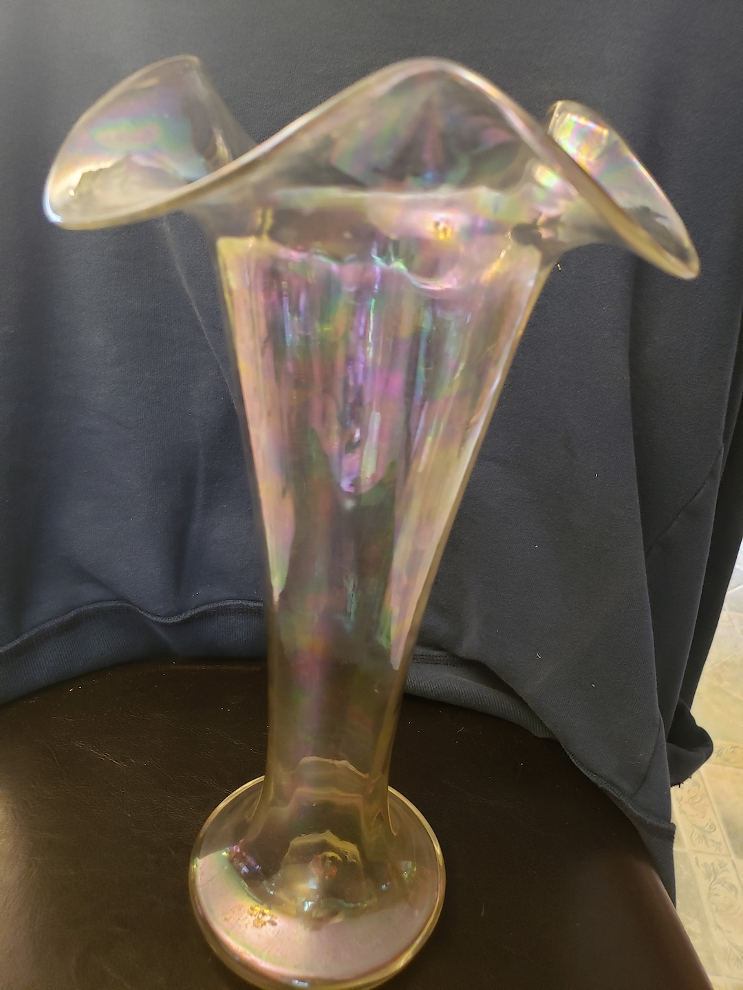 Large Clear Iridescent Glass Vase - Etsy
