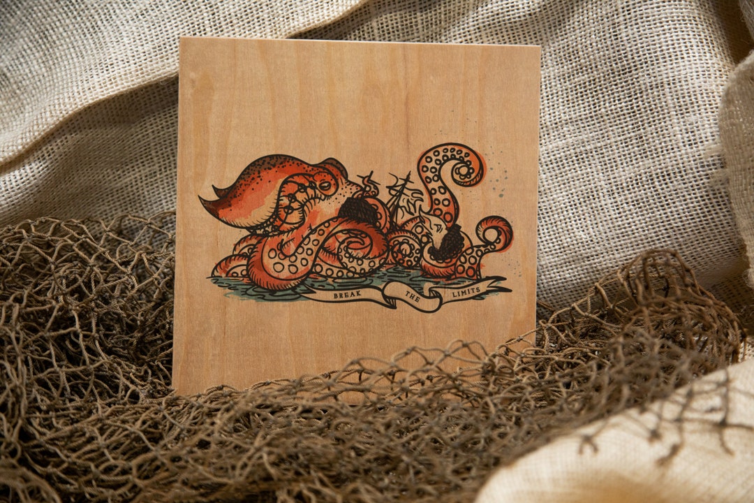 Kraken Wood Print / Ello BEASTIE Art Print on Wood Panel - Etsy