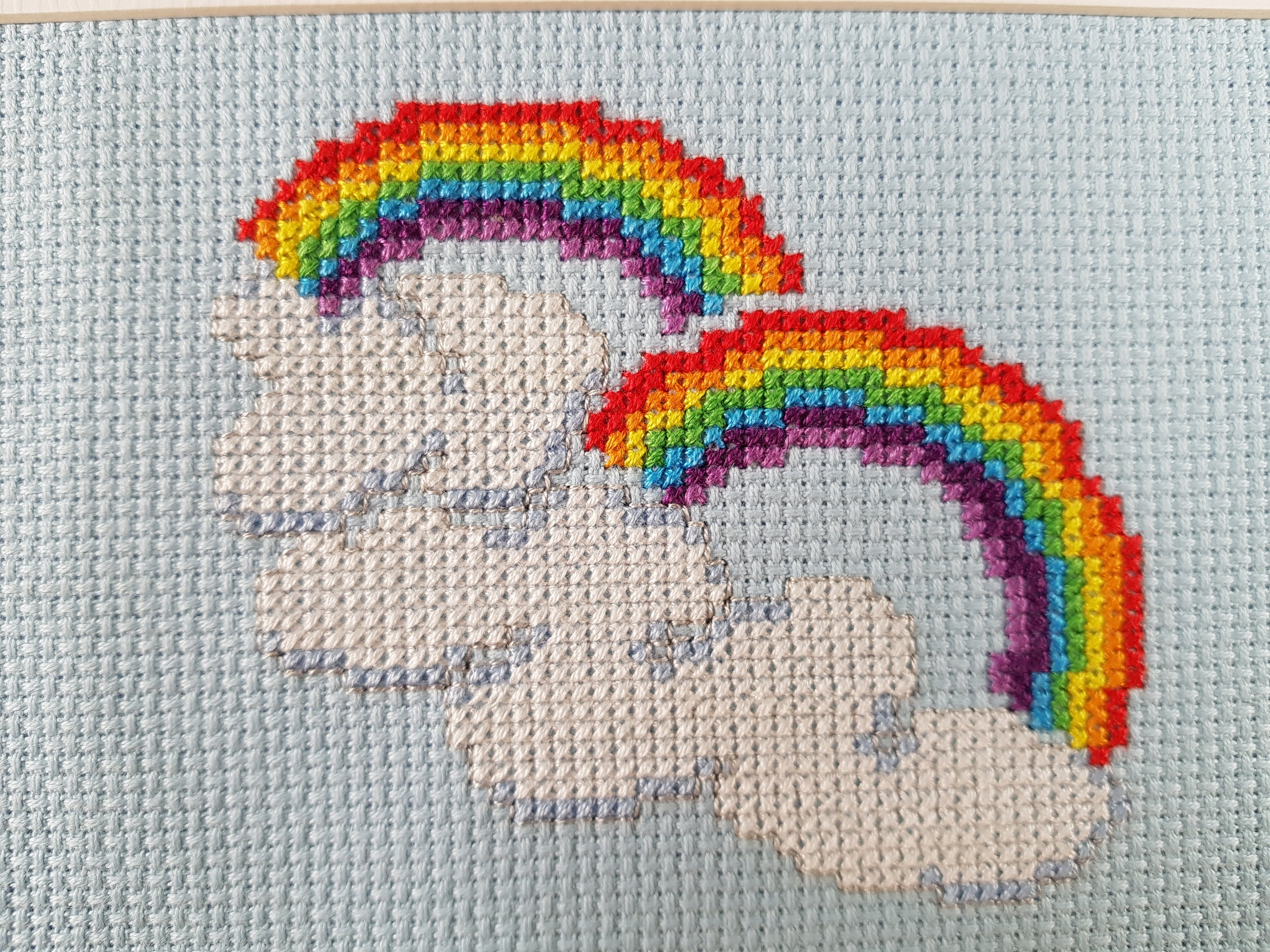 Double rainbow Completed cross-stitch picture with frame | Etsy