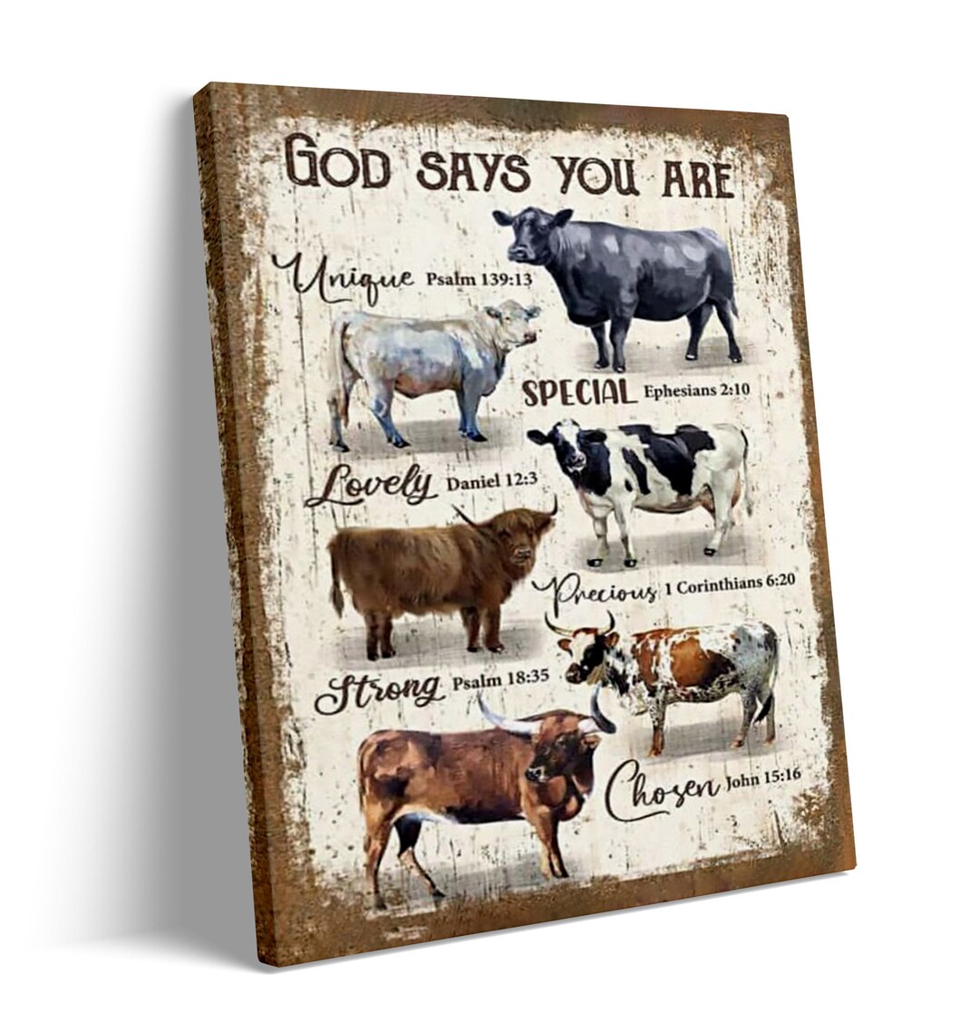 Inspirational Bible Canvas Wall Art, God Says You Are Wall Sayings Cow ...