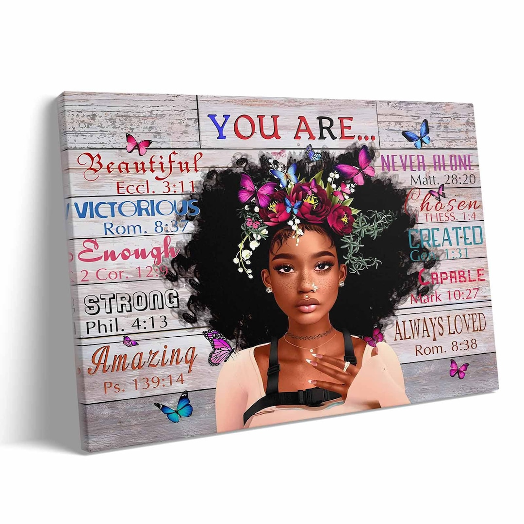 Black Girl Christian Wall Art Print, Inspirational Bible Verse Canvas ...