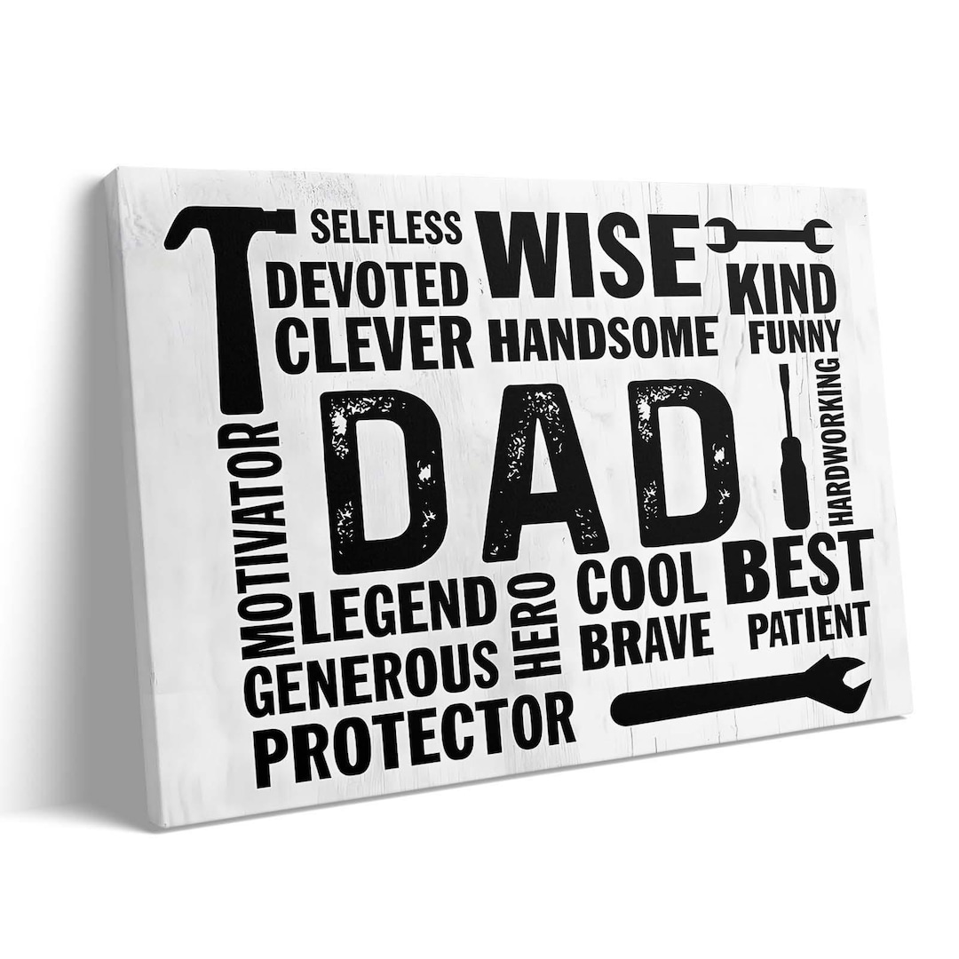 Black and White Word Art for Dad With Tools, Canvas Print Wall Art ...