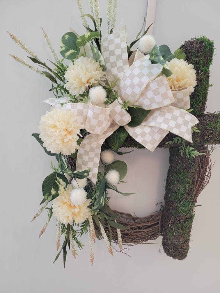 White and Beige Fall Wreath, Rustic Fall Wreath, Moss Fall Wreath ...