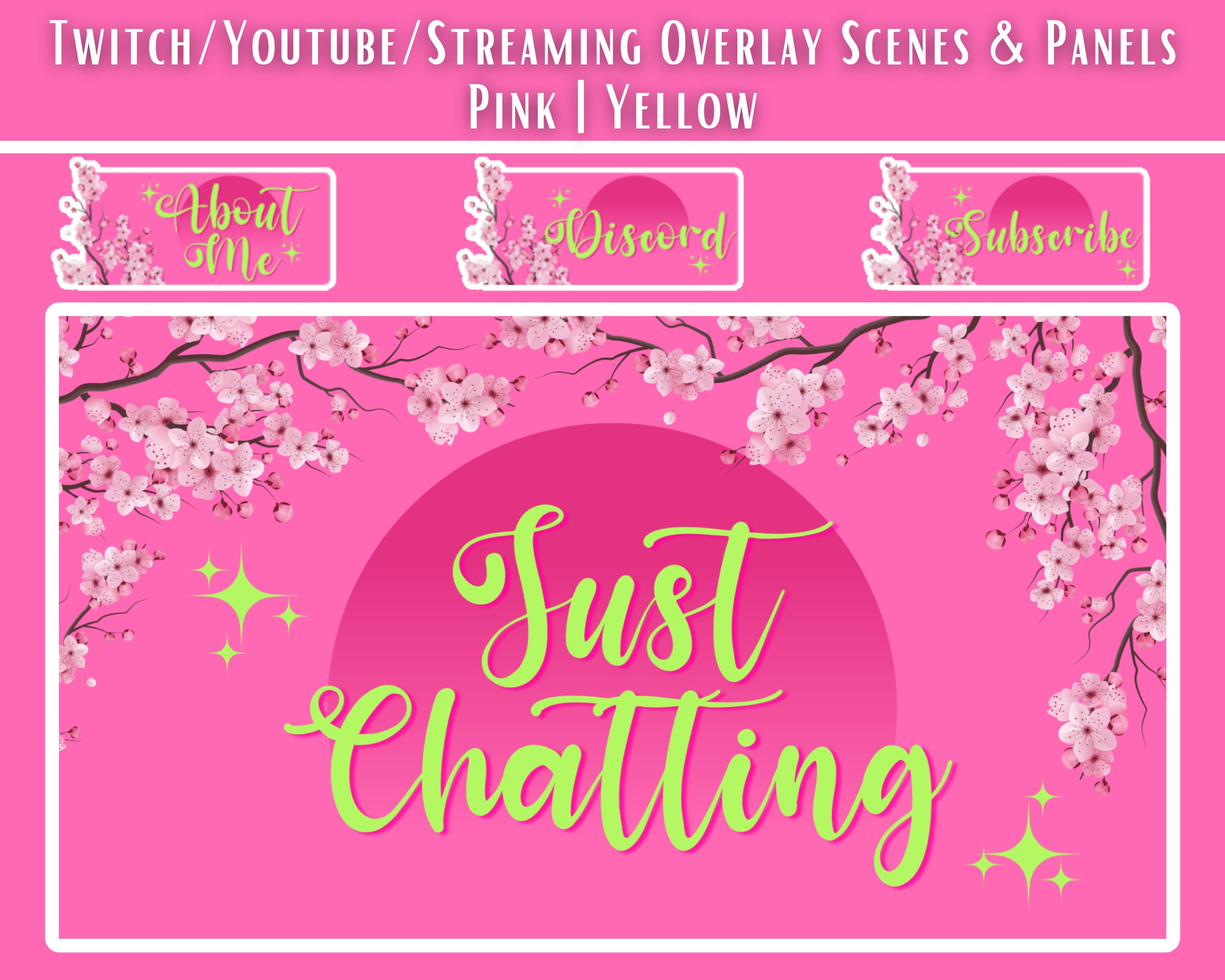 Hot Pink Cherry Blossom Streaming Package | Sakura Neon Twitch Scenes ...