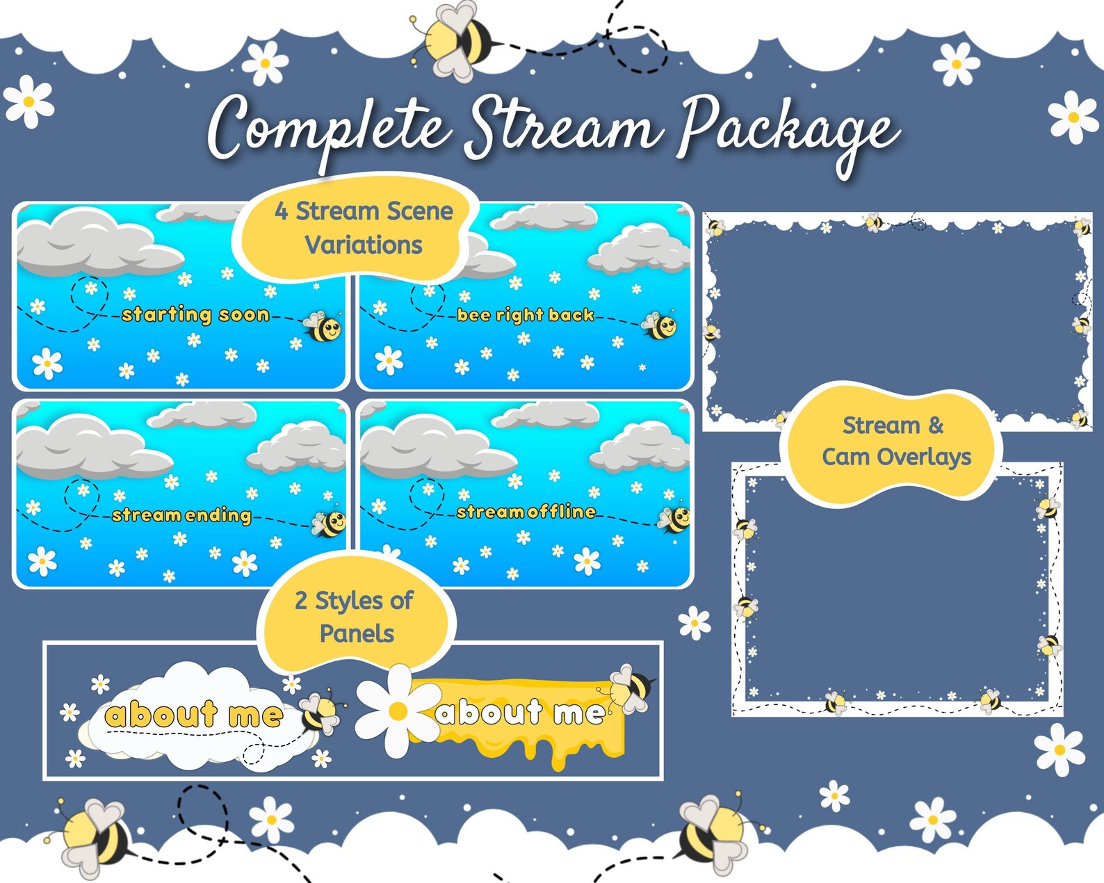 Animated Twitch Package Bees Daisy Honey Panels - Etsy