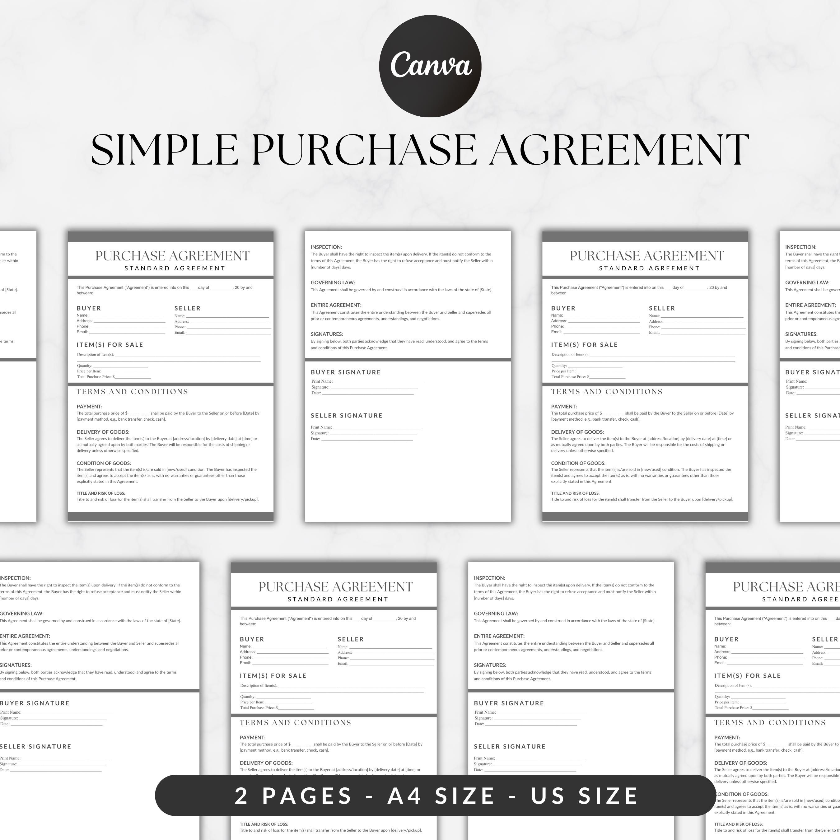 Simple Purchase Agreement Template | Business Template, Small Business ...