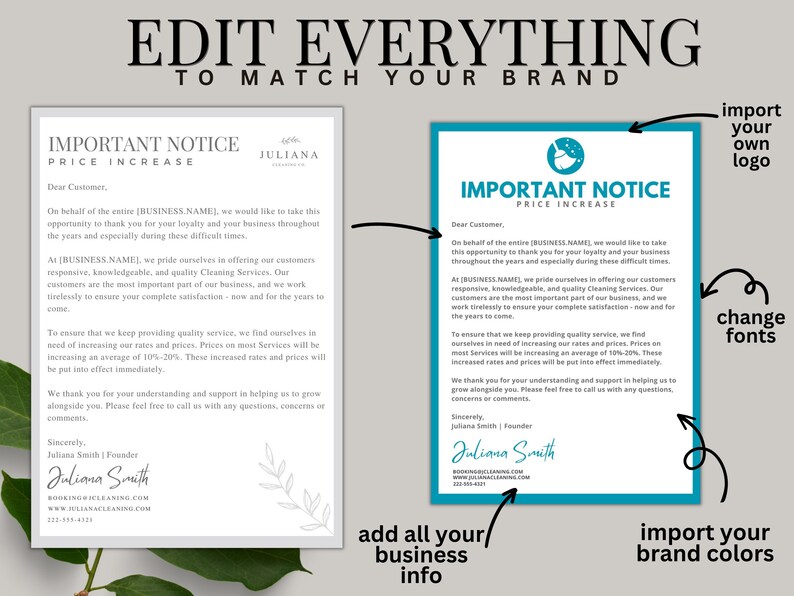 Cleaning Company Template, Price Increase Notice, Price Increase Letter ...