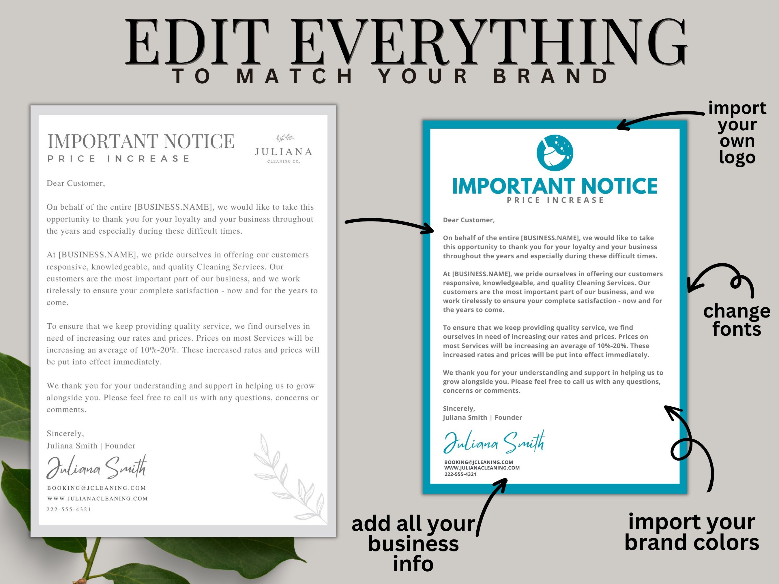 Cleaning Company Template, Price Increase Notice, Price Increase Letter ...