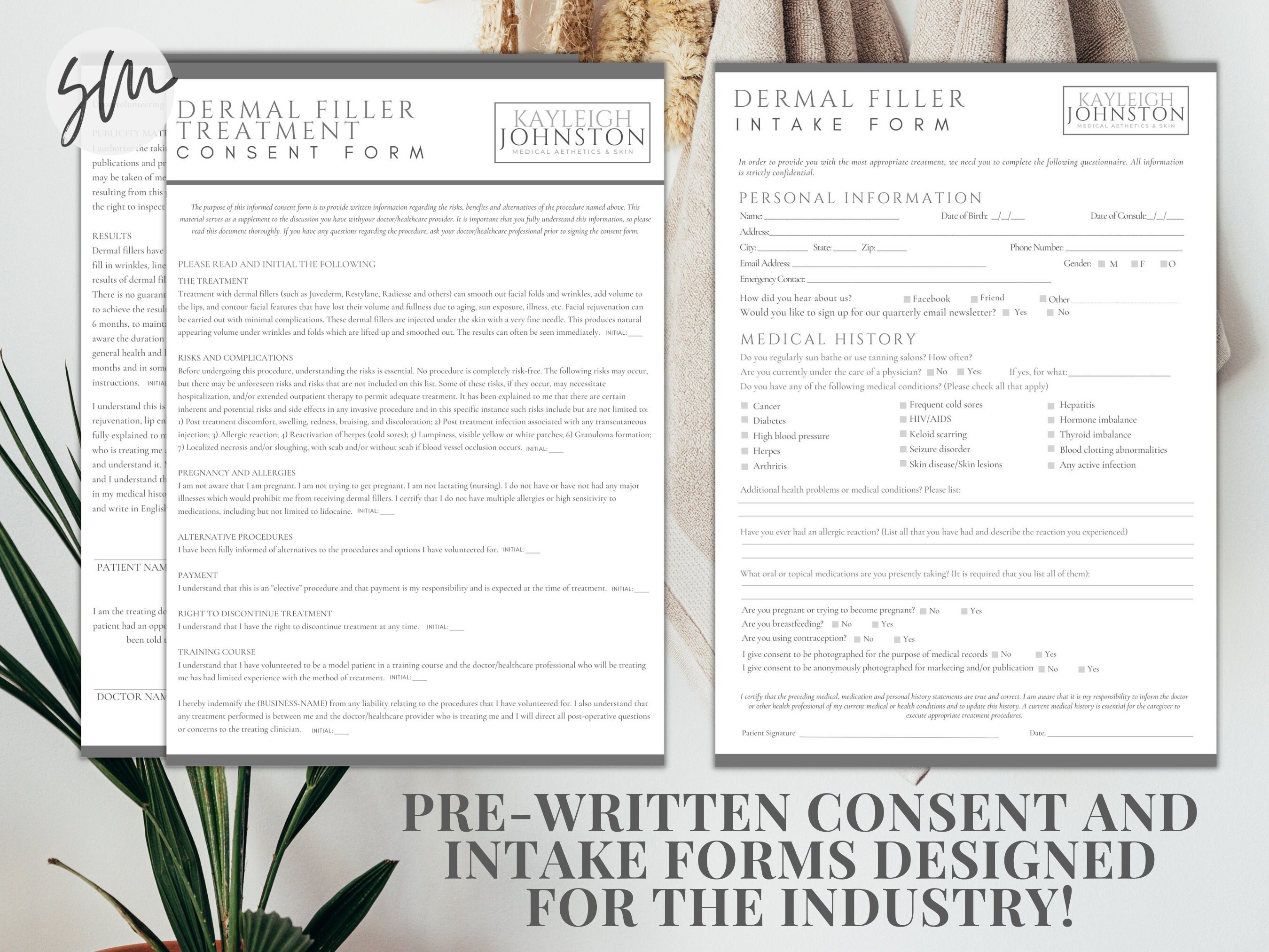 EDITABLE Dermal Filler Forms, Nurse Injector Template, Policy, Photo ...