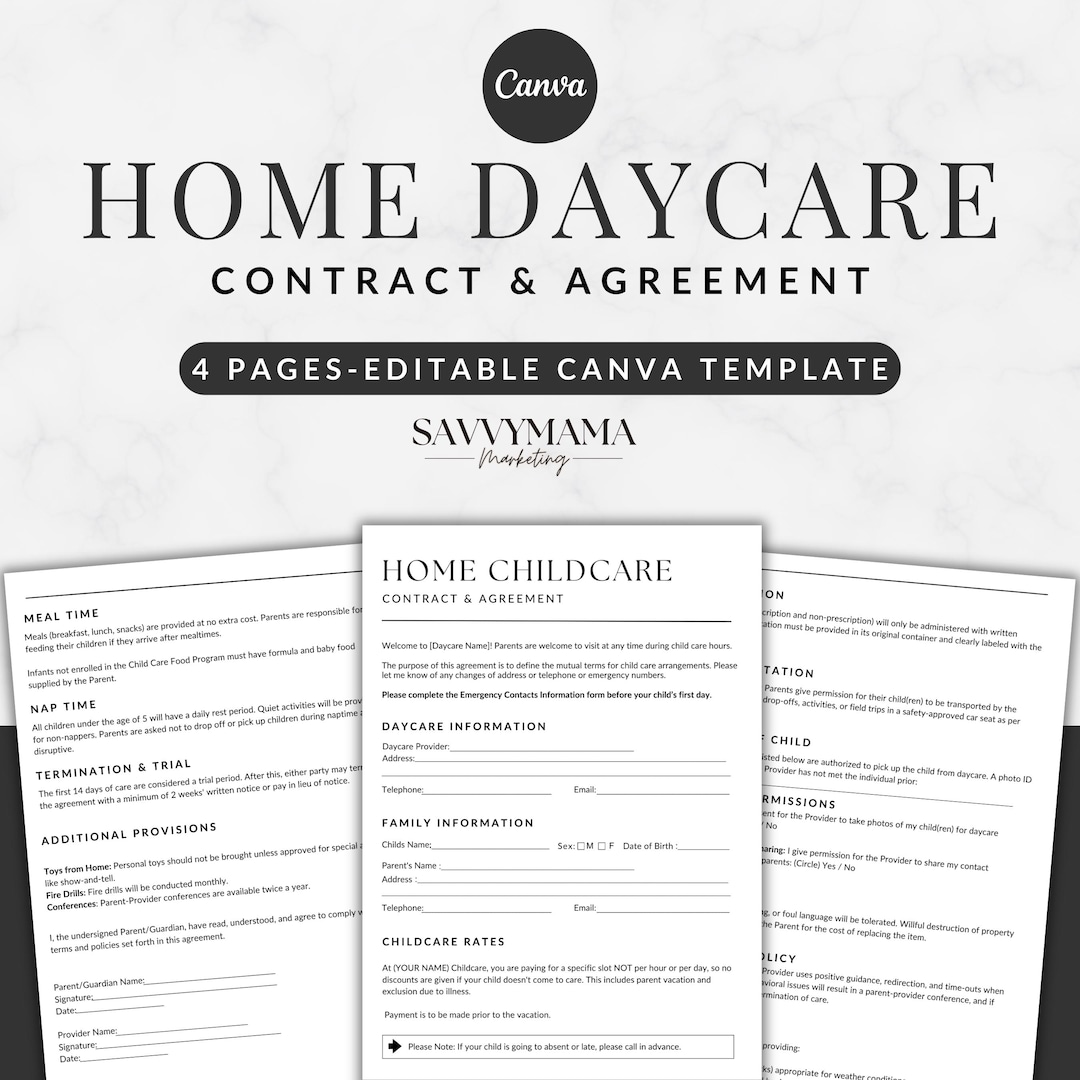 Home Daycare Contract | Home Daycare Forms, Daycare Forms, Child Care ...