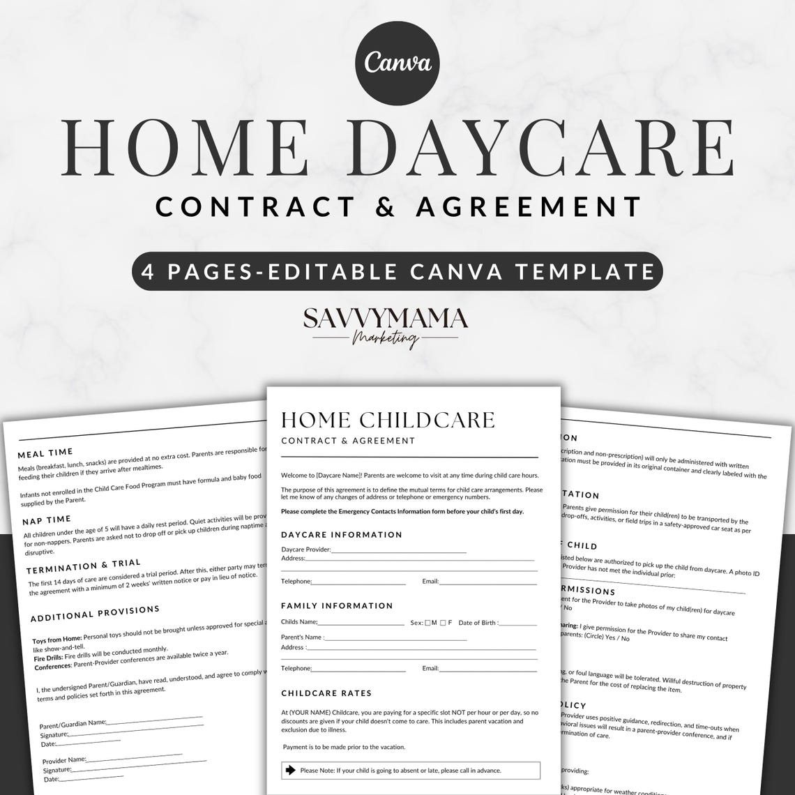 Home Daycare Contract | Home Daycare Forms, Daycare Forms, Child Care ...
