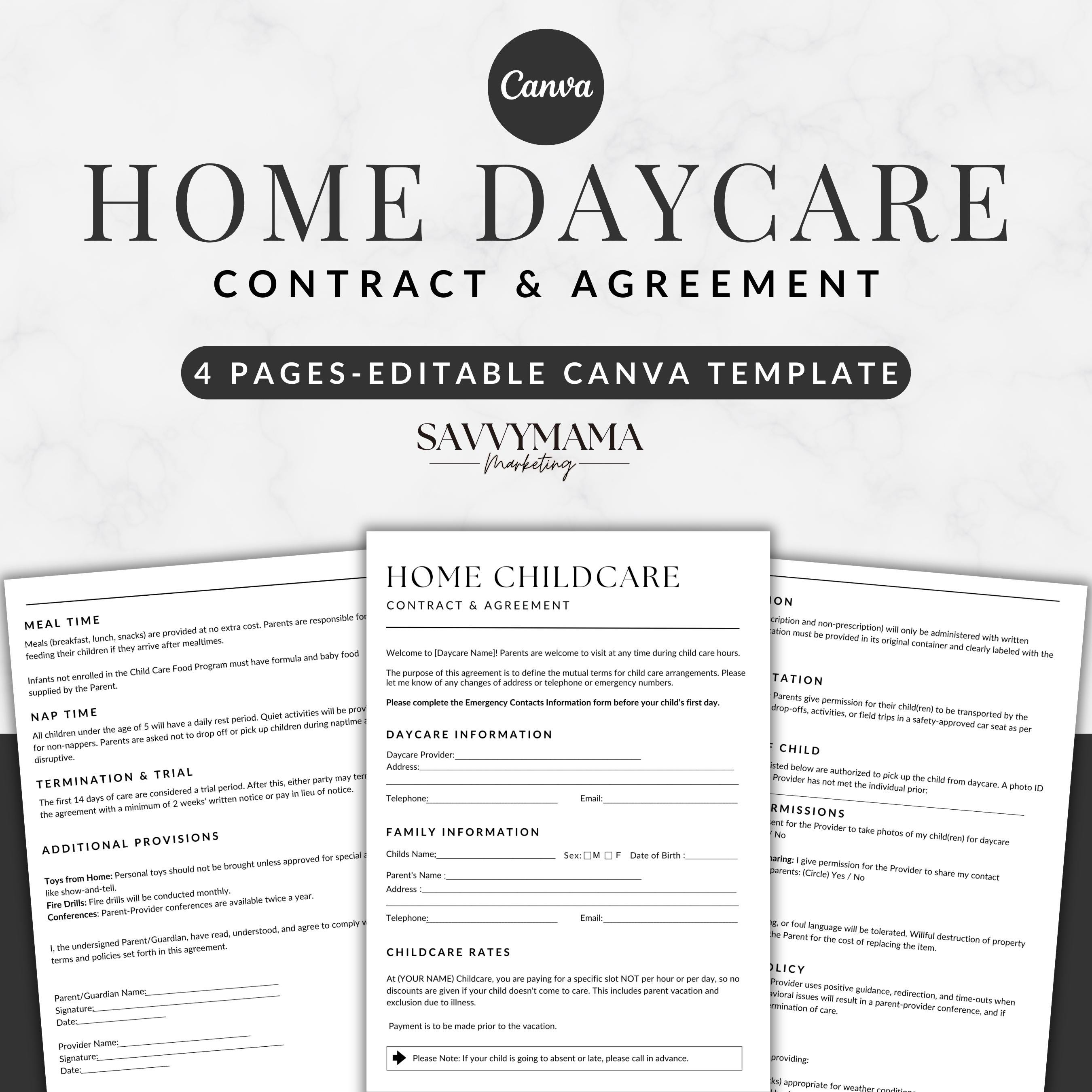 Home Daycare Contract | Home Daycare Forms, Daycare Forms, Child Care ...