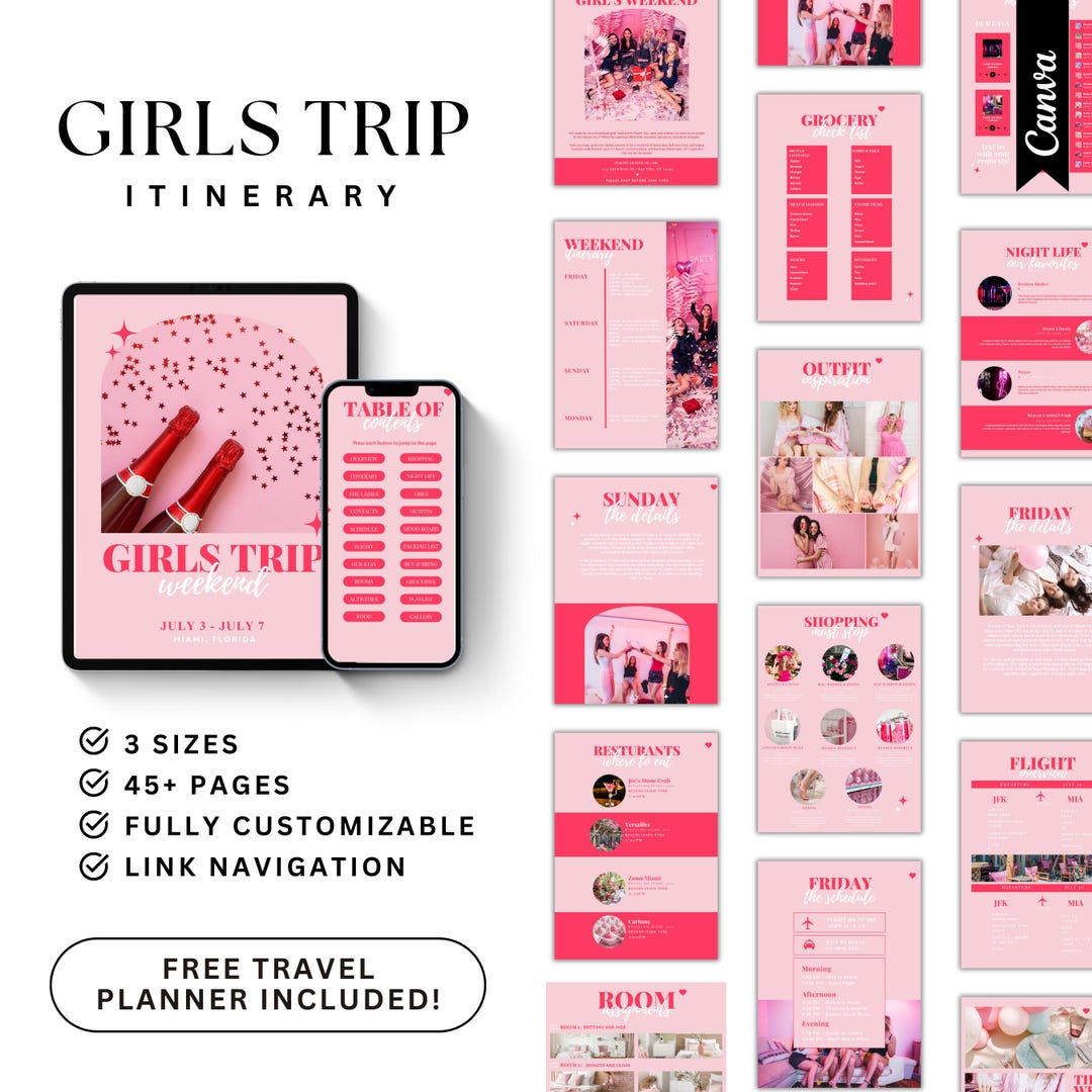 Girls Trip Itinerary, Weekend Itinerary Template,travel Itinerary ...