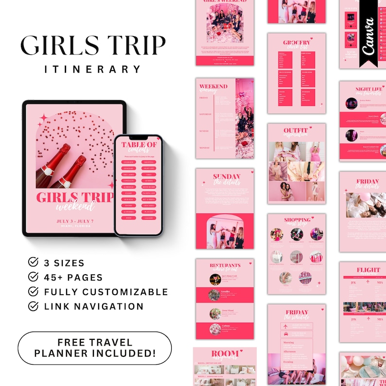 Girls Trip Itinerary, Weekend Itinerary Template,travel Itinerary ...